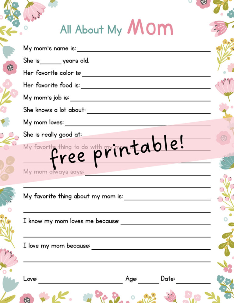 Free Mom & Grandma Questionnaires for Mother's Day - Mom in Pajamas