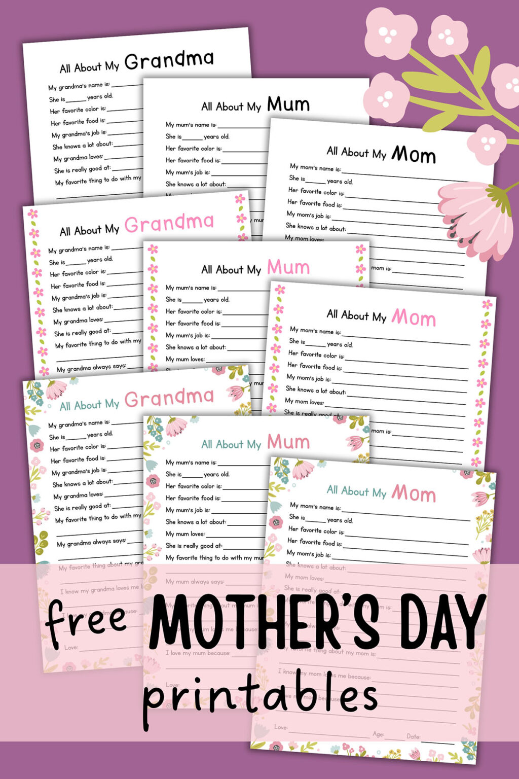 Free Mom & Grandma Questionnaires for Mother's Day - Mom in Pajamas