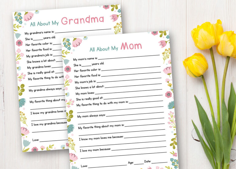 Free Mom & Grandma Questionnaires for Mother's Day - Mom in Pajamas